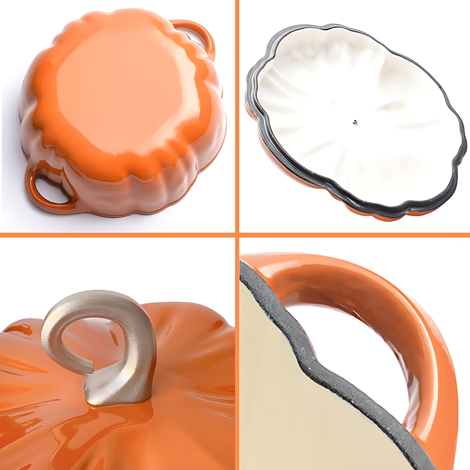 Pumpkin Shaped Ceramic Casserole Dish with Lid, Oven-Safe Enameled Cast Iron Dutch Oven, Halloween-Themed Cookware for Stews, Soups, and Casseroles (3.9 Quart)