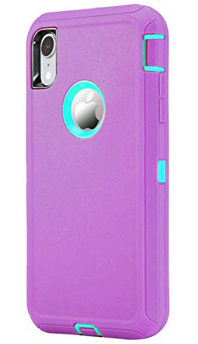 Stroson for iPhone XR Case with Built in Screen Protector Heavy Duty Shockproof Full Body 3 in 1 Rugged Bumper for Women Man Protective Cover Phone Case for iPhone XR 6.1β (Purple/Mint)
