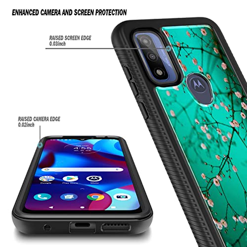 NZND Case for Motorola Moto G Pure, Moto G Play 2023/G Power 2022 with [Built-in Screen Protector], Full-Body Protective Shockproof Rugged Bumper Cover Durable Phone Case (Plum Blossom)