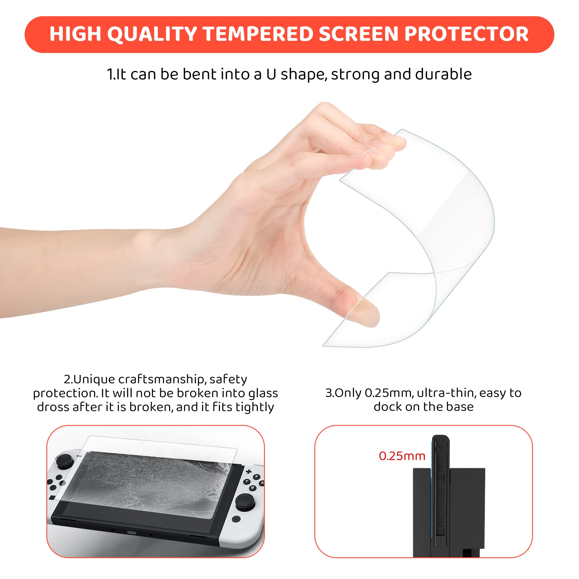 LASTYAL Sweet Strawberry Case Compatible with Nintendo Switch OLED 2021, Cute PC Pink Protective Cover for Switch OLED Console and Joycon with Screen Protector and 4 Thumb Caps