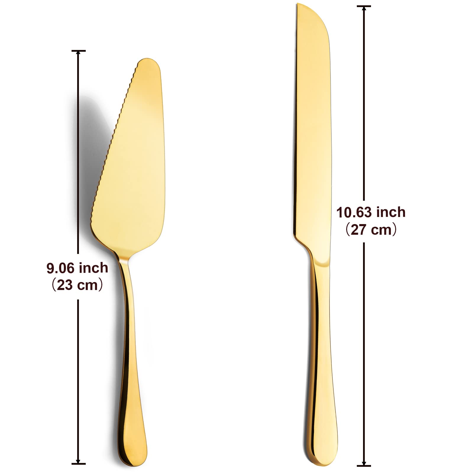 Mamajardin Cake Cutting Set for Wedding - Elegant Knife and Server Set with Stainless Steel Rounded Edges, Cake Cutter Pie Spatula Birthday Anniversary Easter Mother's Day Gifts of 2, Gold