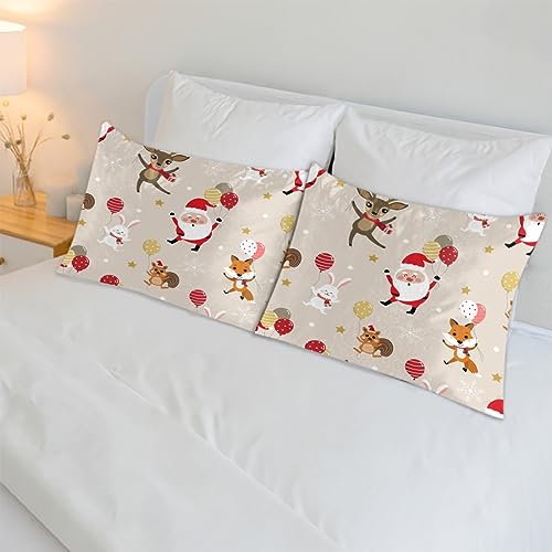Santa Claus Balloon Satin Pillow Cases Silk Satin Pillowcase for Hair and Skin Standard Set of 2 Super Soft Silk Pillowcase with Envelope Closure (20x26 in)
