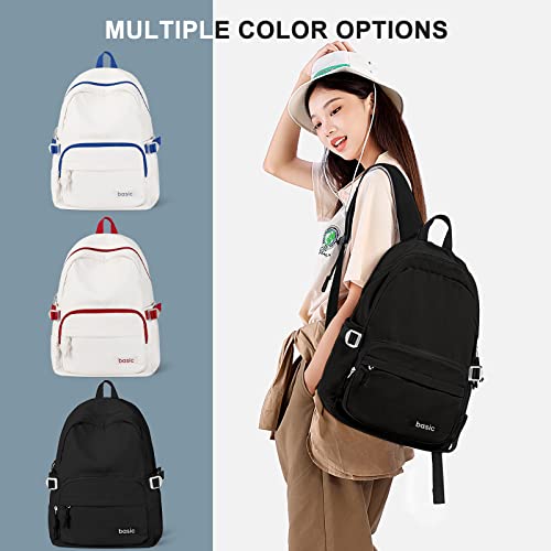 WEPOET Waterproof Simple Black Backpack For School,Lightweight Middle School Bookbag For Women Men,Aesthetic College Backpack,Casual Daypack Teens Girls Boys