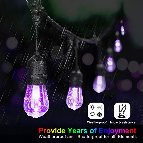 Mlambert 144Ft(3x48ft) Multicolor Outdoor Patio Lights, Dimmable RGB Cafe String Lights with 45+6 Waterproof LED Bulbs for Garden Bistro-Black 3 Pack