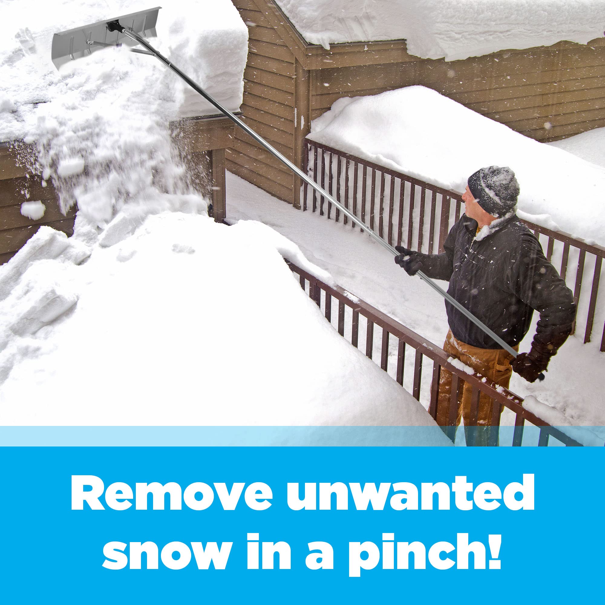 Quickway Imports Snow Rake Shovel | Aluminum Snow & Leaf Removal Tool & Pusher Scraper for House Roof & Car with 24β Rolling Blade, Lightweight 5-21β Telescoping Extendable Handle & Nonslip Grip,Gray