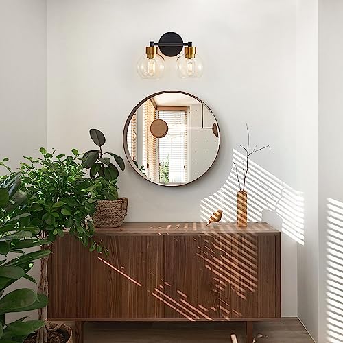 yenlacy Bathroom Light Fixtures, Black and Gold 2 Light Bathroom Vanity Light, Bathroom Lights Over Mirror with Globe Glass Shade and Metal Base, Vanity Lights for Bathroom, Stairs, Kitchen