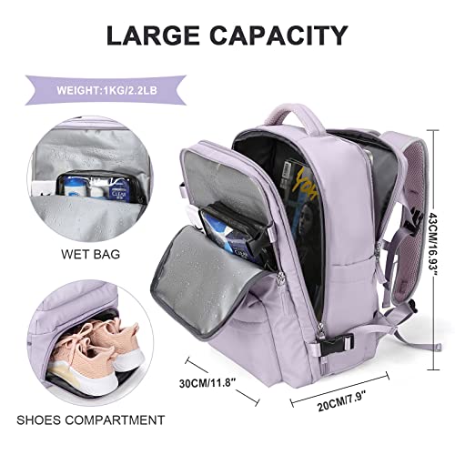 WONHOX Travel Backpack for Women Bundle, Carry On Backpack,Hiking Laptop Backpack Waterproof Outdoor Sports Rucksack Casual Daypack, Purple