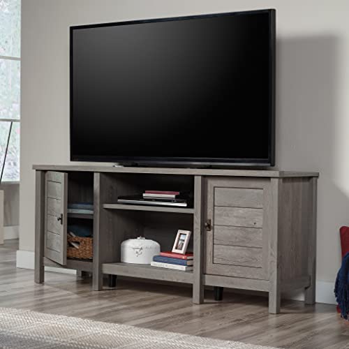 Sauder Cottage Road TV Credenza with Doors, L: 59.13" x W: 15.59" x H: 24.65", Mystic Oak Finish