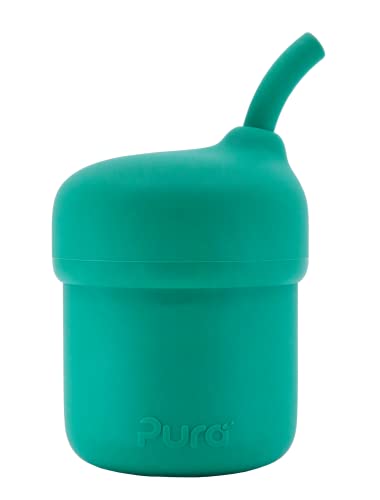 Pura my-my Silicone Straw Cup| Spill Proof, Reusable, Food Grade Silicone, Plastic-Free | For Kids, Toddlers, Babies & Infants - 2 Pack Mint & Moss