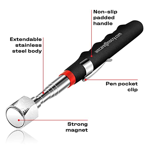 NoCry Telescoping Magnetic Pickup Tool with 25lb Pull Force β Magnet Stick Extendable up to 30in; Non-Slip Extendable Magnet Pickup Tool, Telescopic Magnetic Pick-Up Tool with Extra Strong Magnet