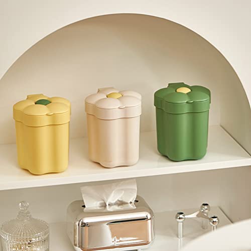 STOBOK Desktop Trash Can Mini Cute Waste Paper Basket with Lid Cartoon Flower Design Garbage Container Bin for Home Office Bedroom Nursery Room Yellow