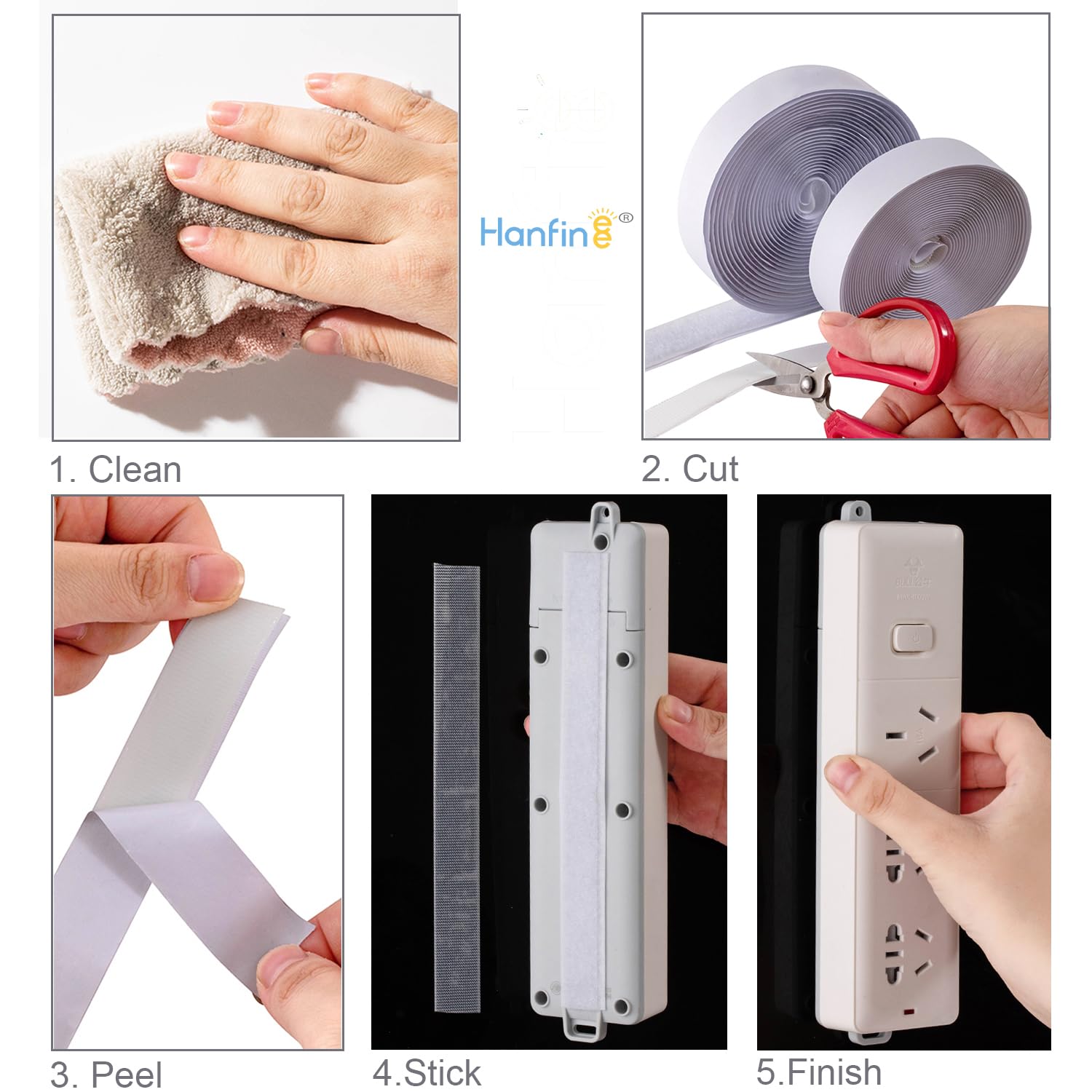 HANFINEE 3/4 Inch x 5 Yards Hook and Loop Tape with Adhesive, Strong Adhesive Nylon Fabric Fastener Roll for Home Office School Organization, Crafting, Home Improvement Decorating - White