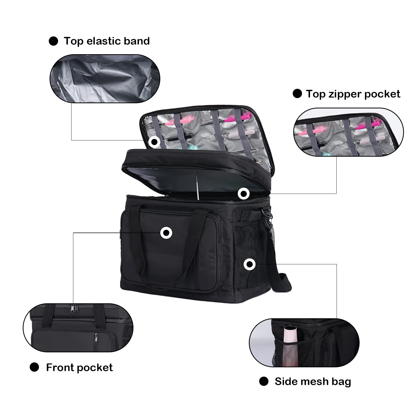 MOV COMPRA Movcompra Black Adult Insulated Lunch Box for Work + 45-Can Dual Compartment Large Lunch Cooler Bag