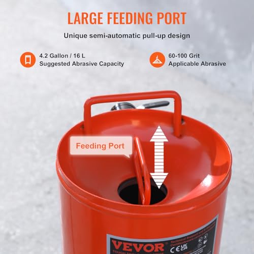 VEVOR 10 Gallon Heavy-Duty Sand Blaster, 60-110 PSI High Pressure Sandblaster, Portable Abrasive Blasting Tank, Air Sand Blasting Kit with 2 Ceramic Nozzles & 7.5ft Hose for Paint, Stain, Rust Removal