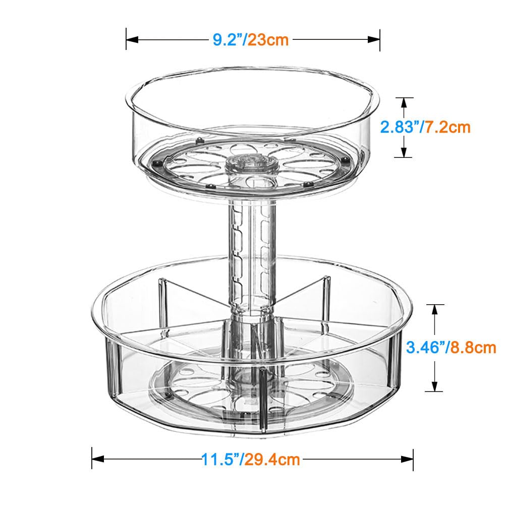 MOXOXKY 2 Tier Lazy Susan Organizer,11.5+9.2 inch Clear 360°Turntable Organizer, Lazy Susan Skin Care Organizer,Spice Rack Organizer for Cabinet for Kitchen, Pantry, Refrigerator, Table