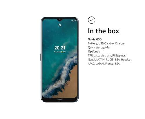 Nokia G50 5G Dual 128GB 6GB RAM Factory Unlocked (GSM Only | No CDMA - not Compatible with Verizon/Sprint) Mobile Cellphone International Version - Blue