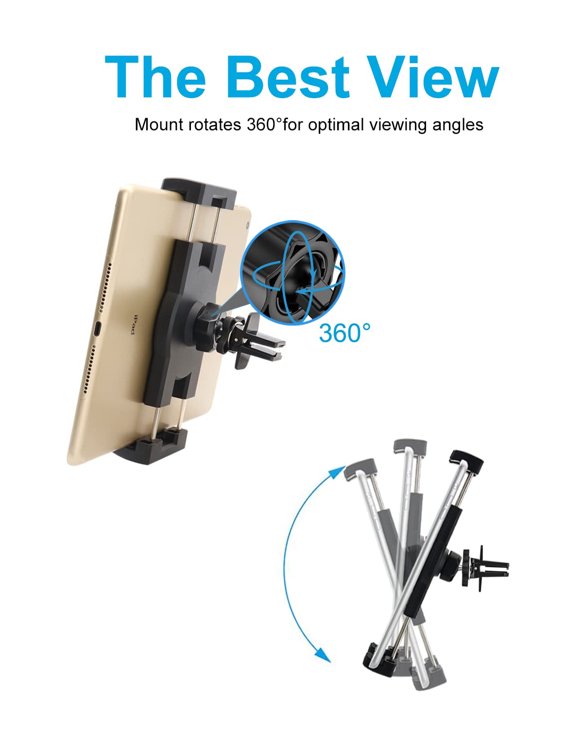 Phichy Car Vent Tablet Holder Mount for 4.7"-13" Phone & iPad - Air Vent Tablet Car Mount, Super Stable Clip Tablet Mount for Car Compatible with iPad Pro/Air/Mini, Galaxy Tabs, iPhone, Tablets