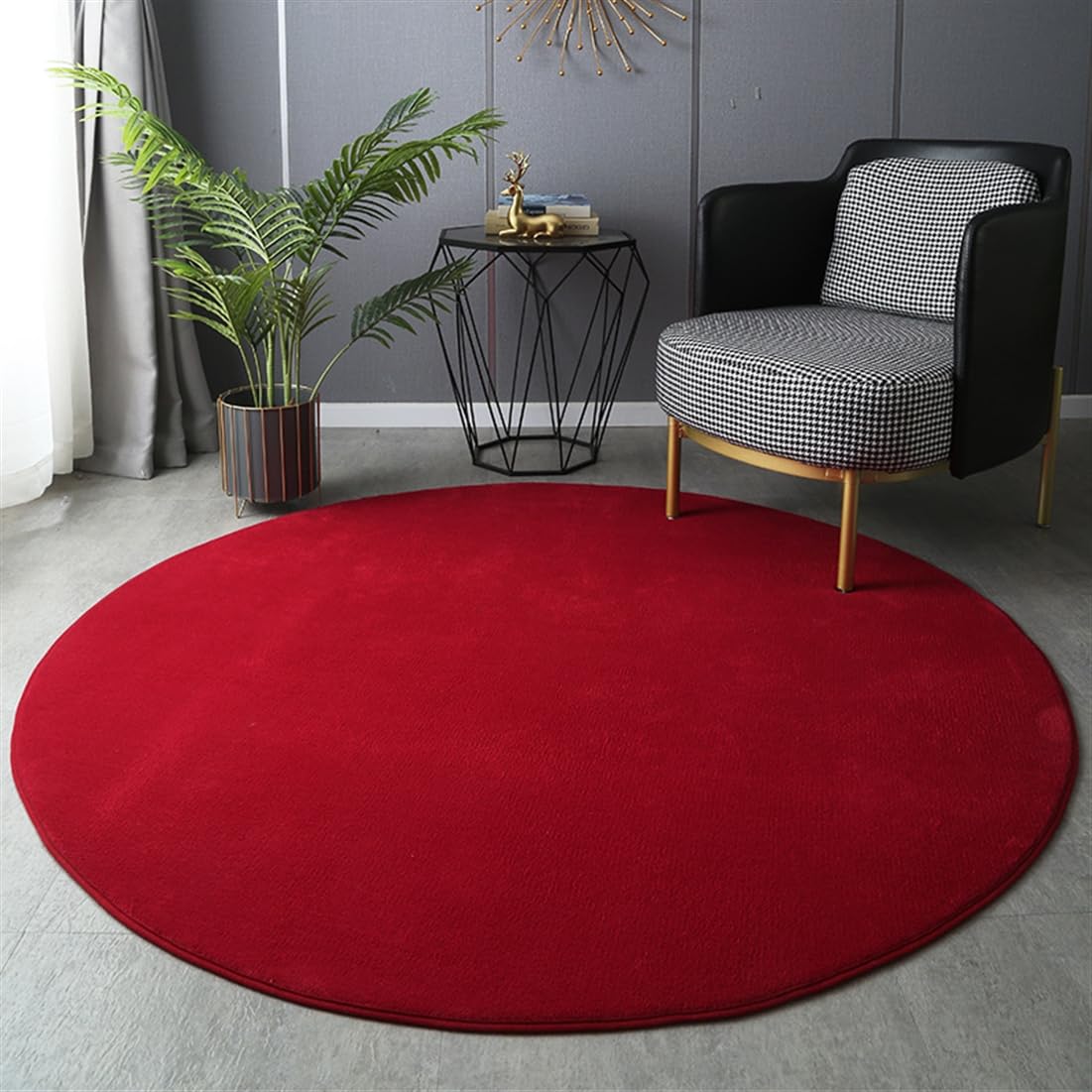 UEAUY Round Rug Solid Thick Non Slip Carpet Soft Plush Fluffy Area Rug for Living Room Bedroom Kids Nursery Room Red 2.6 Feet