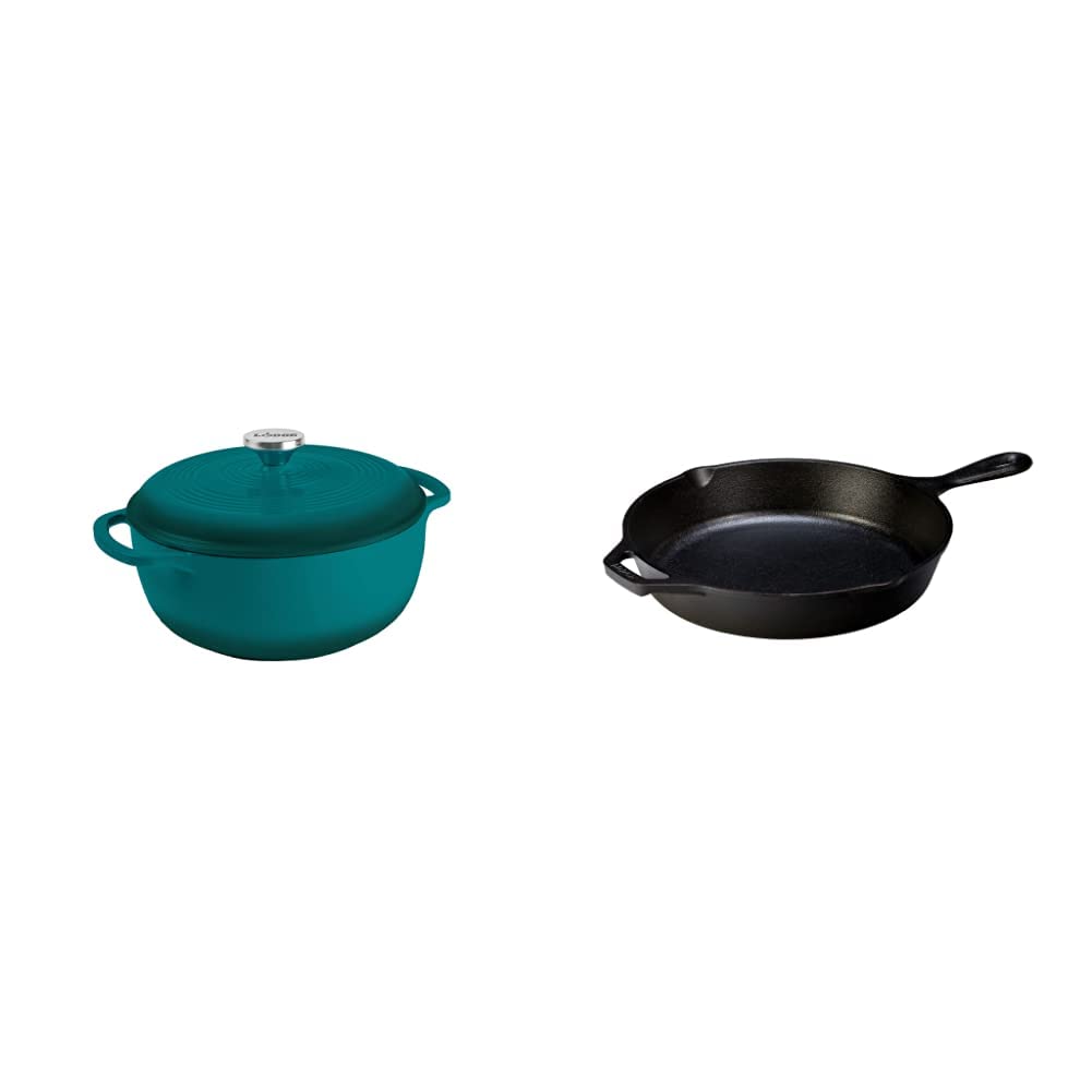 Lodge EC6D38 Enameled Cast Iron Dutch Oven, 6-Quart, Lagoon & L8SK3 10-1/4-Inch Pre-Seasoned Skillet
