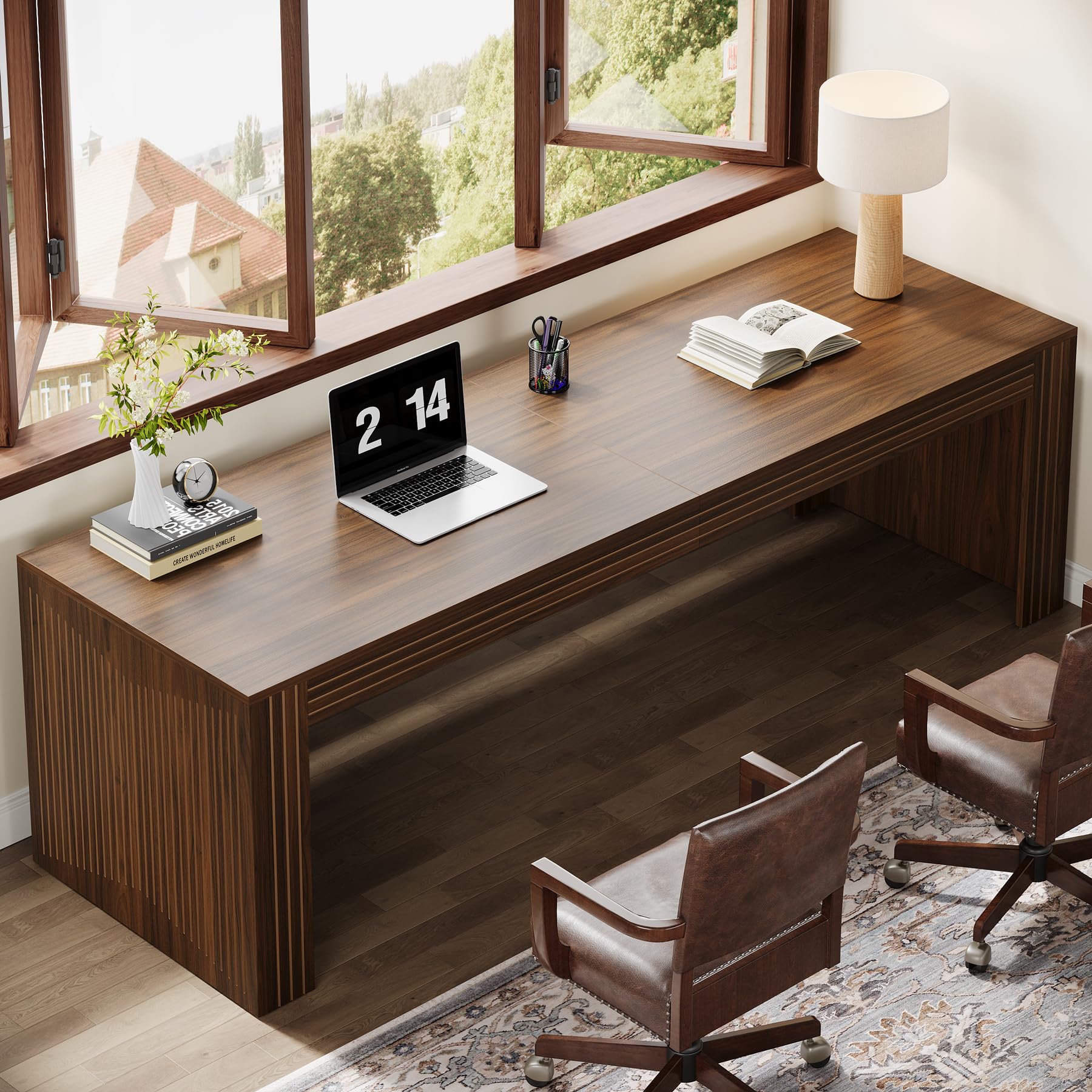 Tribesigns 79-Inch Extra Long Desk, Two Person Desk Double Desk for Home Office, Wooden Long Computer Desk, Writing Table Study Desk for Office, Brown