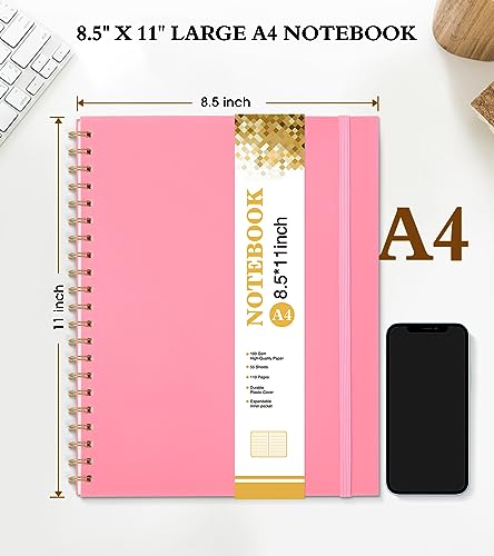 Spiral Notebook Journal 8.5β x 11β, A4 Large Pink Notebooks for Women Men, College Ruled Lined Journal, 100 GSM Paper, Plastic Hardcover Spiral Bound Journals for Work School Note Taking Business