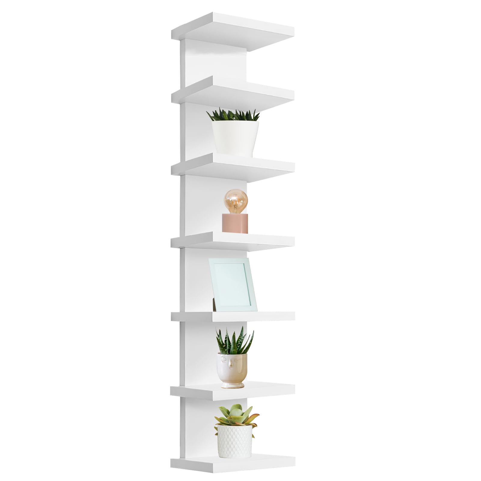 YEXEXINM 7 Tier Wall Shelf Unit - Narrow Smooth Laminate Finish - Vertical Column Wall Decor Mount Floating Storage Home Decor Organizer Tall Tower Utility Shelf for Bedrooms, Living Rooms(White)