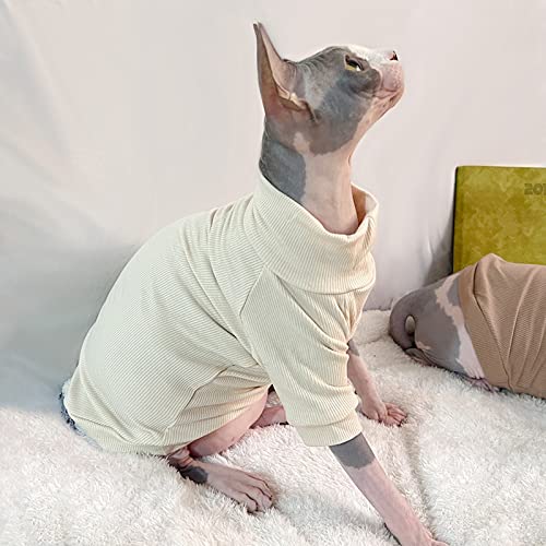 Toysructin Hairless Cat Pullover T-Shirt with Sleeves, Warm Cozy Pet Cat Clothes Stripe Turtleneck Shirt, Soft Breathable Kitten Wear Jumpsuit Costume for Sphynx Cornish Rex Devon Rex Peterbald Cats