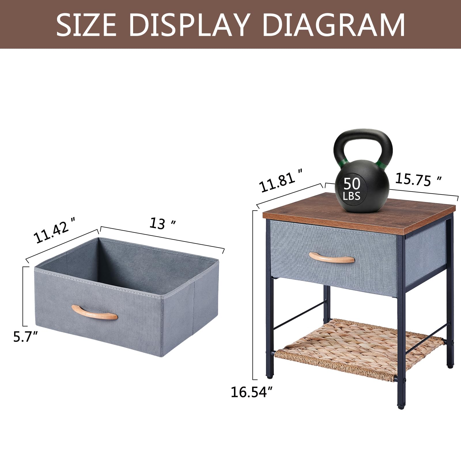Wimarsbon Nightstand with Drawer, Night Stand Bedside Table with Storage Drawers, with Three Fabric Drawer Bedside Dresser, Modern Bedside Table Fabric Dresser for Bedroom (Light Gray-2)