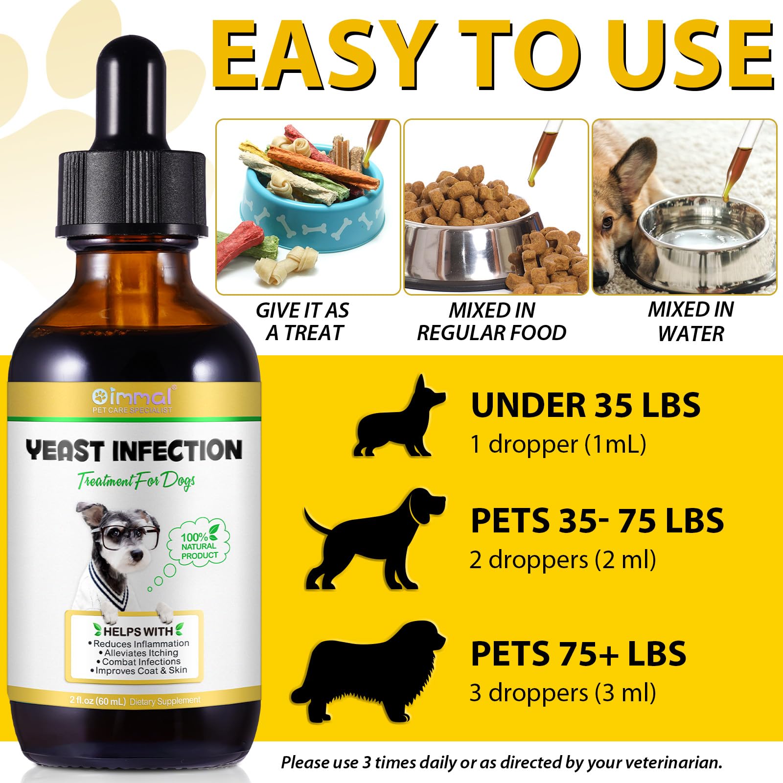 Yeast Infection Treatment for Dogs, Dog Ear Infection Treatment Supports Healthy Itch Relief, Inflammation Relief, Allergy Relief & More 2 oz