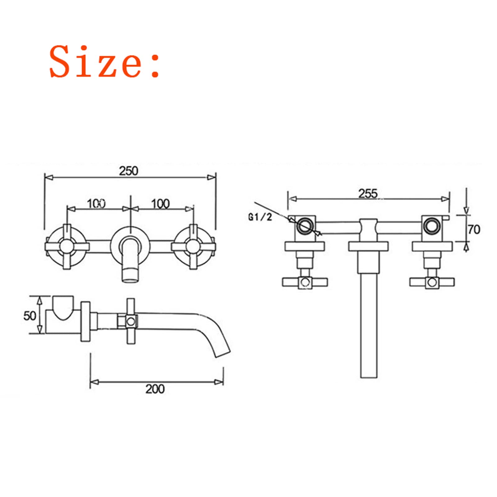 Wall Mount Bathroom Faucet,Double Handle Wall Mount Brass Basin Mixer,360 Degree Rotating Nozzle,1/2 Standard Thread,Bathroom Faucet,Gold (Color : Gold)
