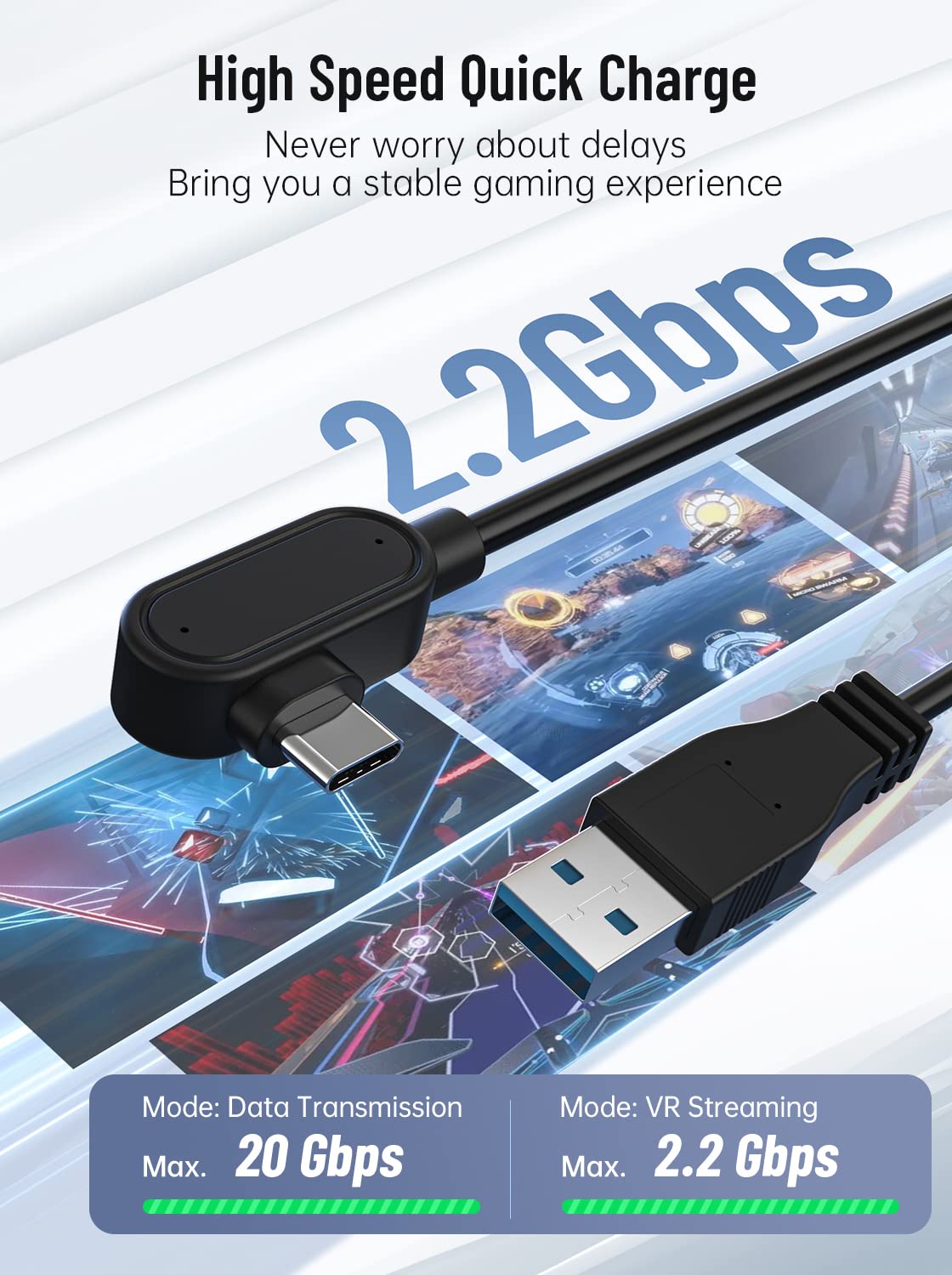 Okaycat Link Cable 16FT Compatible with Oculus/Meta Quest 2/PICO 4 Accessories, VR Headset Cable for Quest Pro and PC/Steam VR, USB-C to USB-A 3.0 Cable High-Speed Data Transfer and Charging