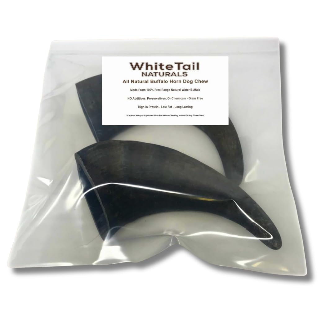 WhiteTail Naturals - Water Buffalo Horns for Dogs (2 Pack Large) All-Natural Dog Bone - Long Lasting Chew Bone for Aggressive Chewers and Teething Puppies