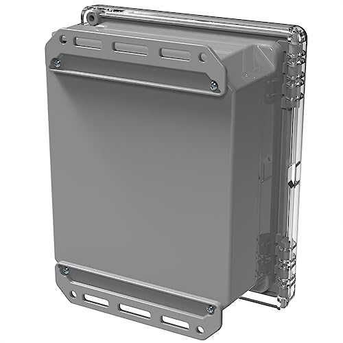 Serpac I342HL,TCBG (5.46 x 10.23 x 11.75 in) Polycarbonate IP67 Waterproof UL 508A Plastic Project Junction Box Enclosure with Clear Top Hinged Cover, Plastic Rustproof Latchs, and Gray Bottom