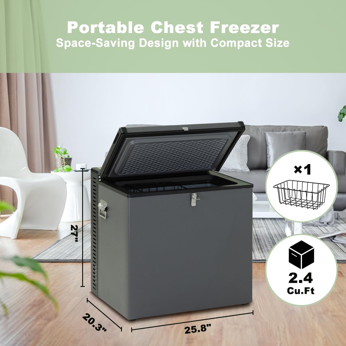 Smad 2.4 Cu.Ft. Propane Freezer Off Grid,110V/12V/LPG 3 Way Chest Freezer with Lock, RV Freezer/Refrigerator for Outdoor, Camper Van, Home, Black
