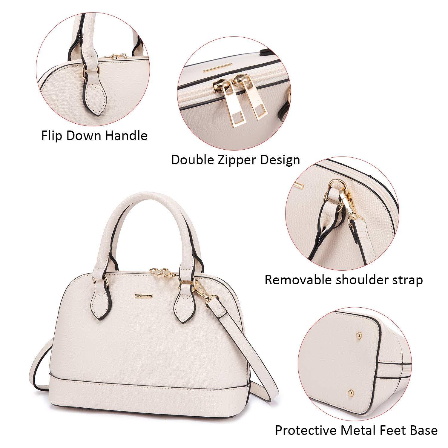 LOVEVOOK White Purse for Women Small Crossbody Bags Dome Satchel Bag Shoulder Purse Quilted-White