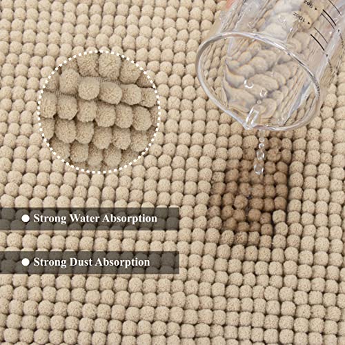PSBP BEAUTY 2-Piece Bathroom Rugs Set, Premium Bathroom Mats for Bathroom Floor, Small Machine Washable Chenille Bath Rug, Non Slip and Super Absorbent, (30" x 20" Plus 24" x 17", Beige)