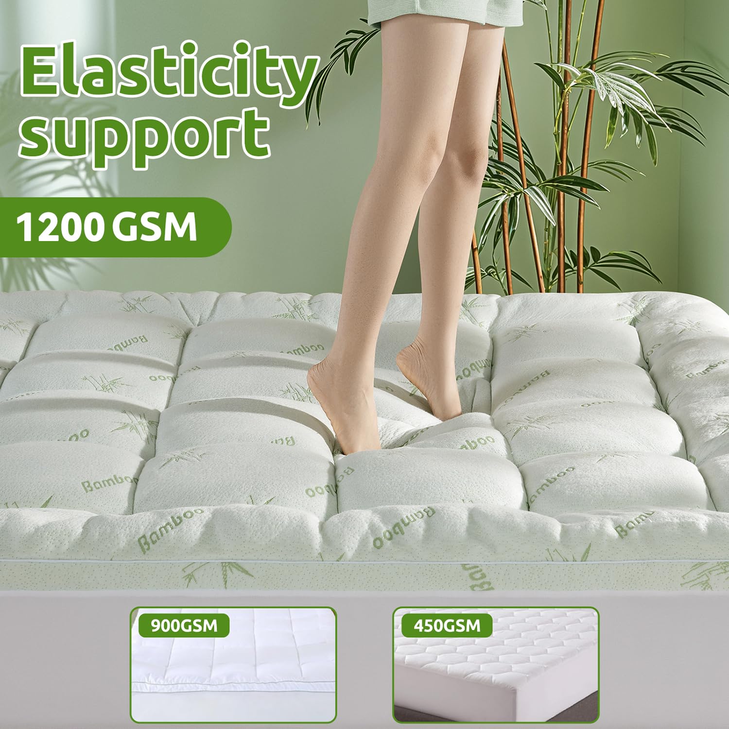 Shilucheng Cooling King Mattress Topper, Extra Thick Down Alternative Fill Washable, Soft Mattress pad for Back Pain with 8-21" Deep Pocket(Green,78"x80")