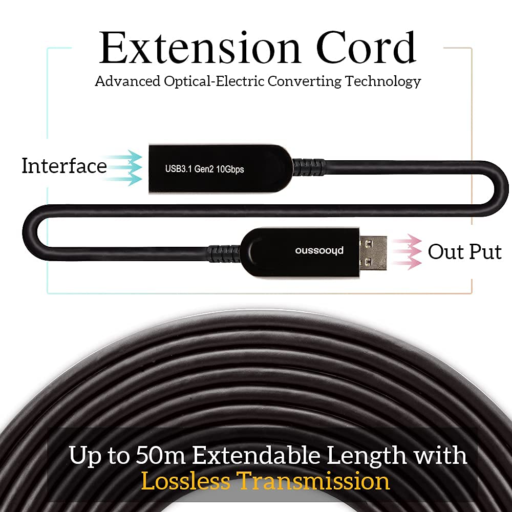 phoossno UL CMP Plenum Rated USB 3.1 Extension Active Optical Cableb10Gbps 50ft Compatible with Microsoft Azure Logitech and Polycom Camera Xbox Printer Touch Screen Kinect Oculus VR Intel RealSense
