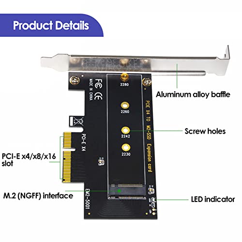 PCI-E 3.0 X4 to NVMe M.2 NGFF M Key SSD Riser Expansion Card for 2230/2242/2260/2280 M.2 SSD EM2-5003