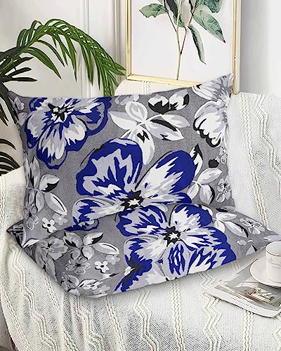 Spring Floral Pillow Covers King Standard Set of 2 Bed Pillow, Navy Blue Summer Flower Farmhouse White Grey Plush Soft Comfort for Hair/ Skin Cooling Pillowcases with Envelop Closure 20''x36''