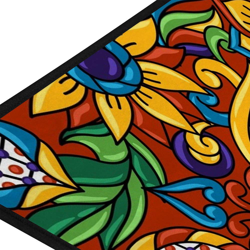 Long Rug Kitchen Floor Mat Carpet Soft Bath Non-Slip Washable Mexican Talavera Ethnic Folk Red Decoration Living Room Home Bedroom 39×20 Inch