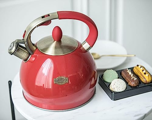 Stovetop Tea Kettle Whistling Teapot Tea Kettle 3.5L Whistling Kettle Electroplating Bronze Handle Whistling Kettle For Gas Stove Universal Teapot Kettle Stove Top Kettle Tea Pot (Color : Red, Size