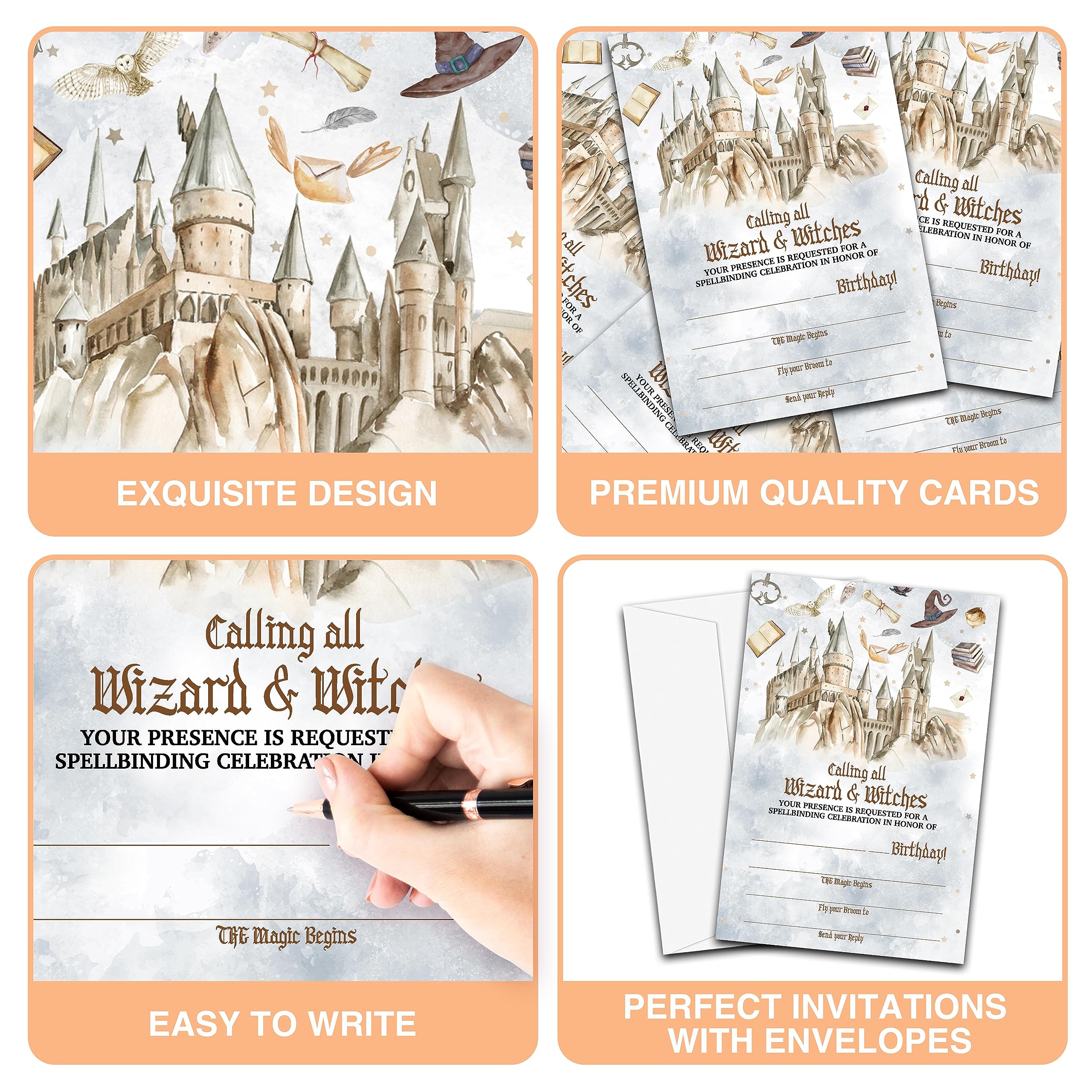 YQV Magical Wizard Birthday Invitations Cards, 4"x 6" Magician Owl Birthday Party Invites with Envelopes for Halloween Party Decorations Supplies (20 Pieces) - A02