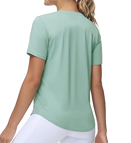 THE GYM PEOPLE Women's Workout Short Sleeve Breathable T-Shirts Athletic Yoga Tee Tops Light Green