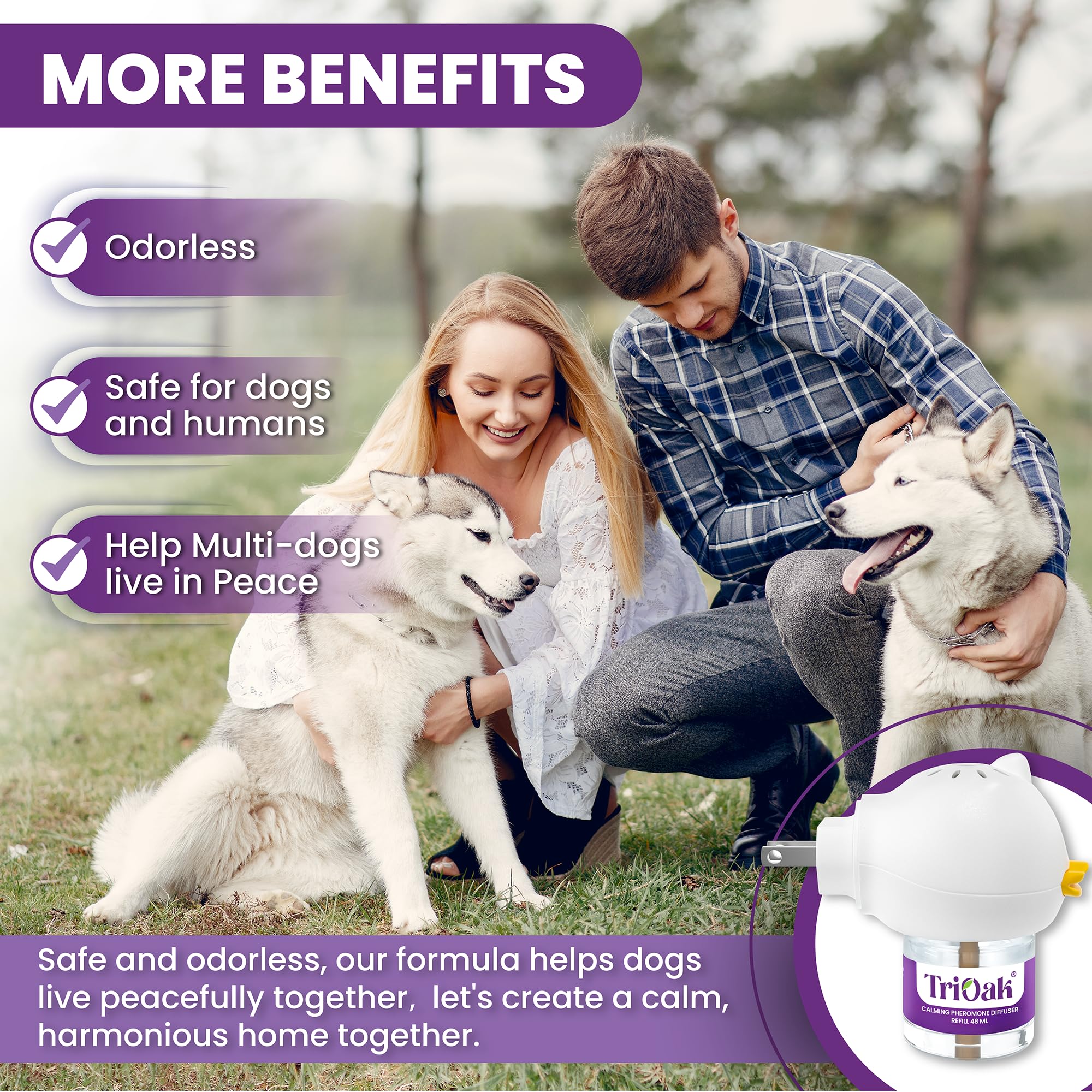 TriOak Pheromone Diffuser for Dogs: Advanced Dog Calming Diffuser - Calming Pheromones for Dogs - Dog Appeasing Pheromone - Dog Calming Diffuser for Dog Anxiety Relief, 2 Pack (Purple)
