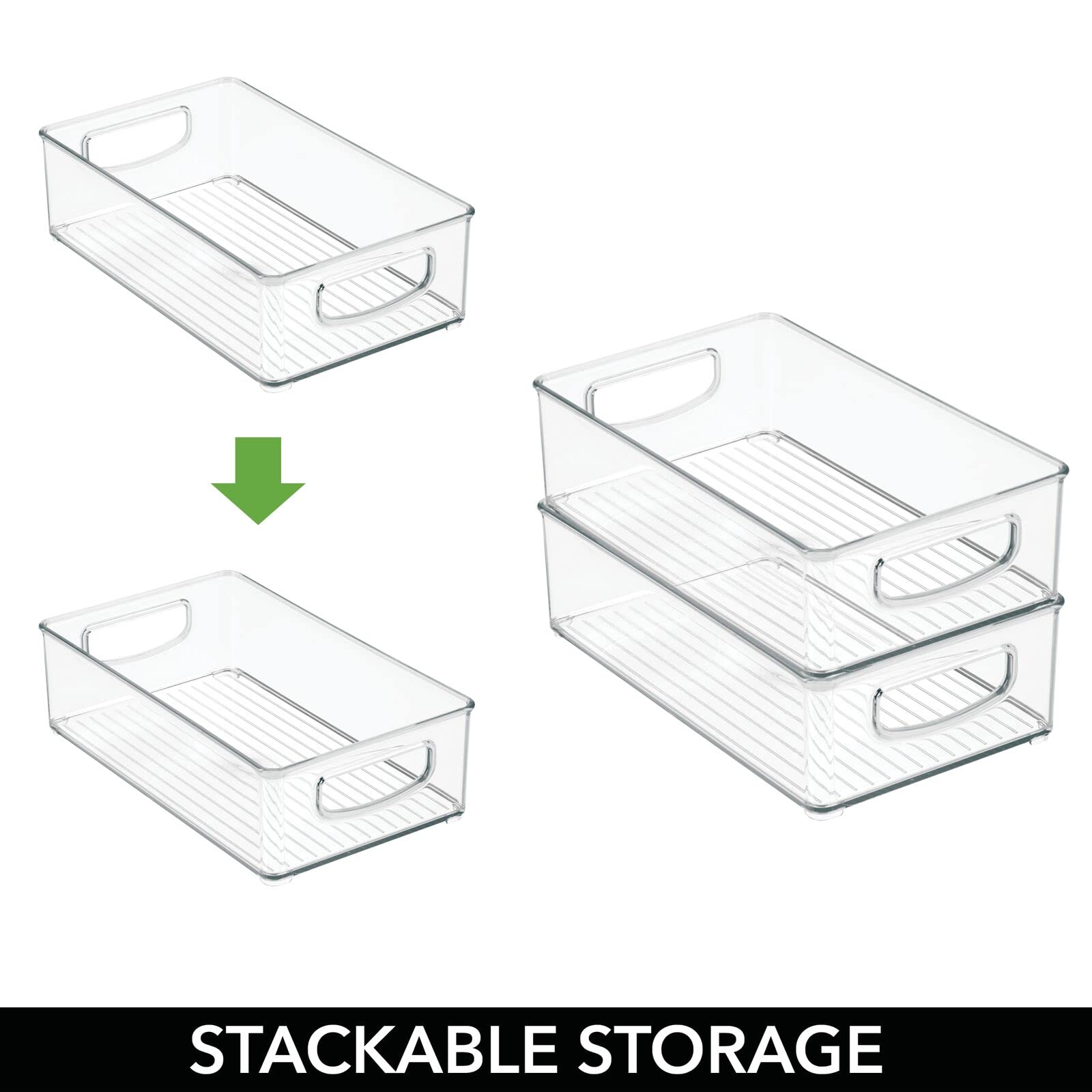 mDesign Plastic Stackable Bin with Handles and 9" Round Fluted Lazy Susan Turntable Plastic Spinner Combo Set for Organization in Bathroom, Closet, Cabinet, or Vanity Countertop - Set of 2 - Clear
