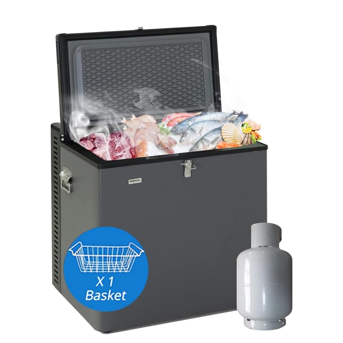 Smad 2.4 Cu.Ft. Propane Freezer Off Grid,110V/12V/LPG 3 Way Chest Freezer with Lock, RV Freezer/Refrigerator for Outdoor, Camper Van, Home, Black