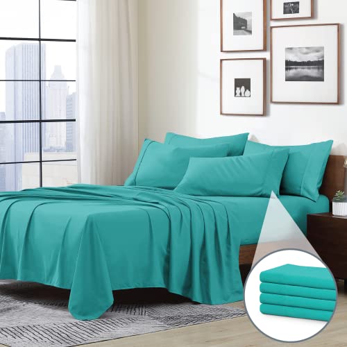Swift Home Cal King 6-Piece Microfiber Sheet Sets (Includes 2 Bonus Pillowcases), Ultra-Soft Brushed - Extremely Durable - Easy Fit - Wrinkle Resistant, Cal King, Larkspur Blue
