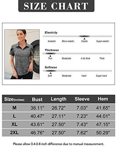 Viracy Golf Shirts Women, Collared T Shirts Overlap Short Sleeve 1/4 Zip Up Workout Tops Quick Dry Breathable Sun Protection Tops,Dark Grey-XL