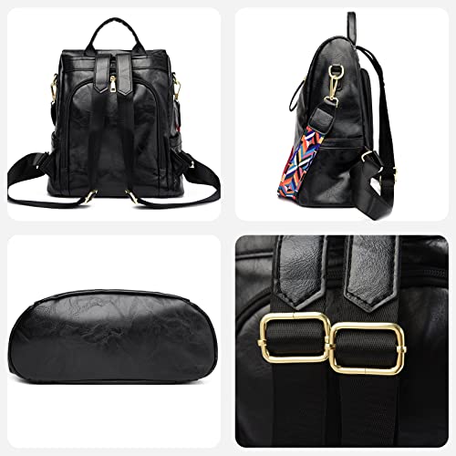 ZOCILOR Backpack Purse for Women, Stylish Leather Design, Large Capacity Travel & College Shoulder Bag, Anti-Theft Feature with Rear Zipper Opening (Black)